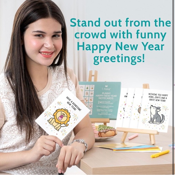 t marie | Office | 24 Funny Happy New Year Cards Set With Envelopes And ...